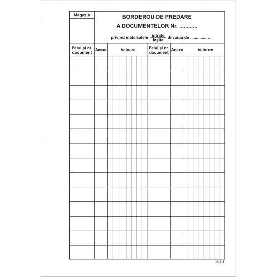 Borderou predare-primire documente A5, Tipografia Fistem, Tipografia Valmaster, Tipografia Prisma